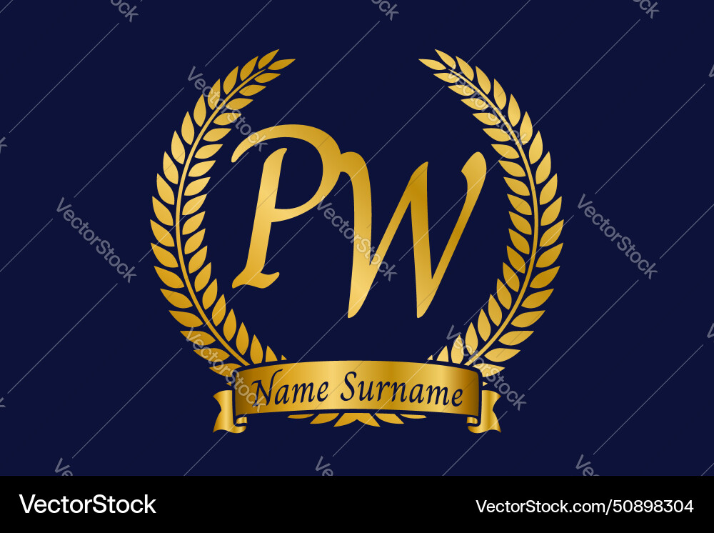 Initial letter p and w pw monogram logo design Vector Image