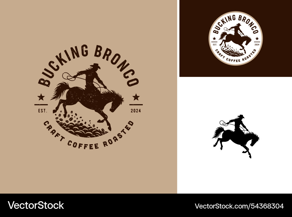 Rodeo Coffee Bucking Horse Logo Royalty Free Vector Image