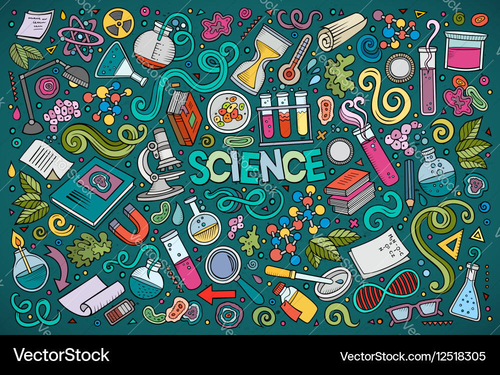 Cartoon set of science theme objects Royalty Free Vector