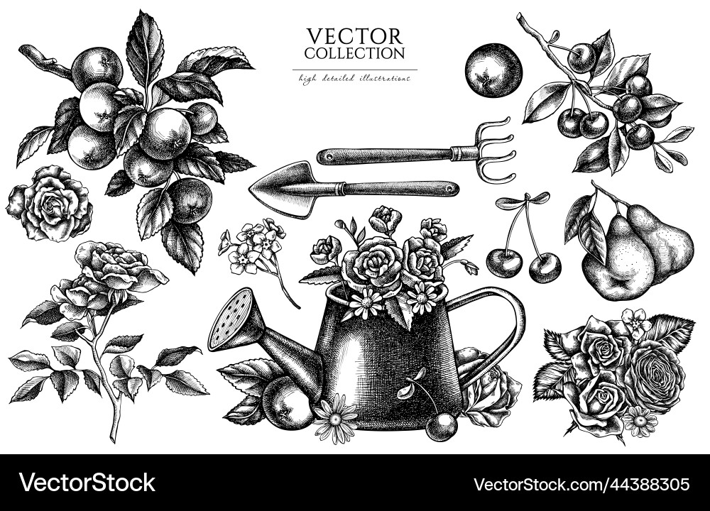 Gardening vintage collection hand Royalty Free Vector Image