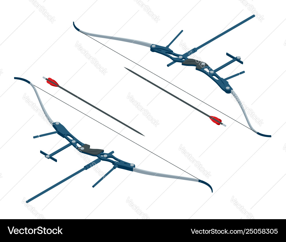 Isometric bow and arrow set isolated on white Vector Image