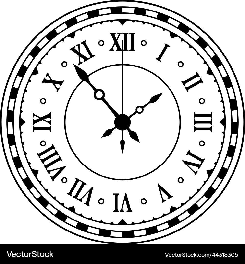 Retro wall clock roman numerals black line Vector Image