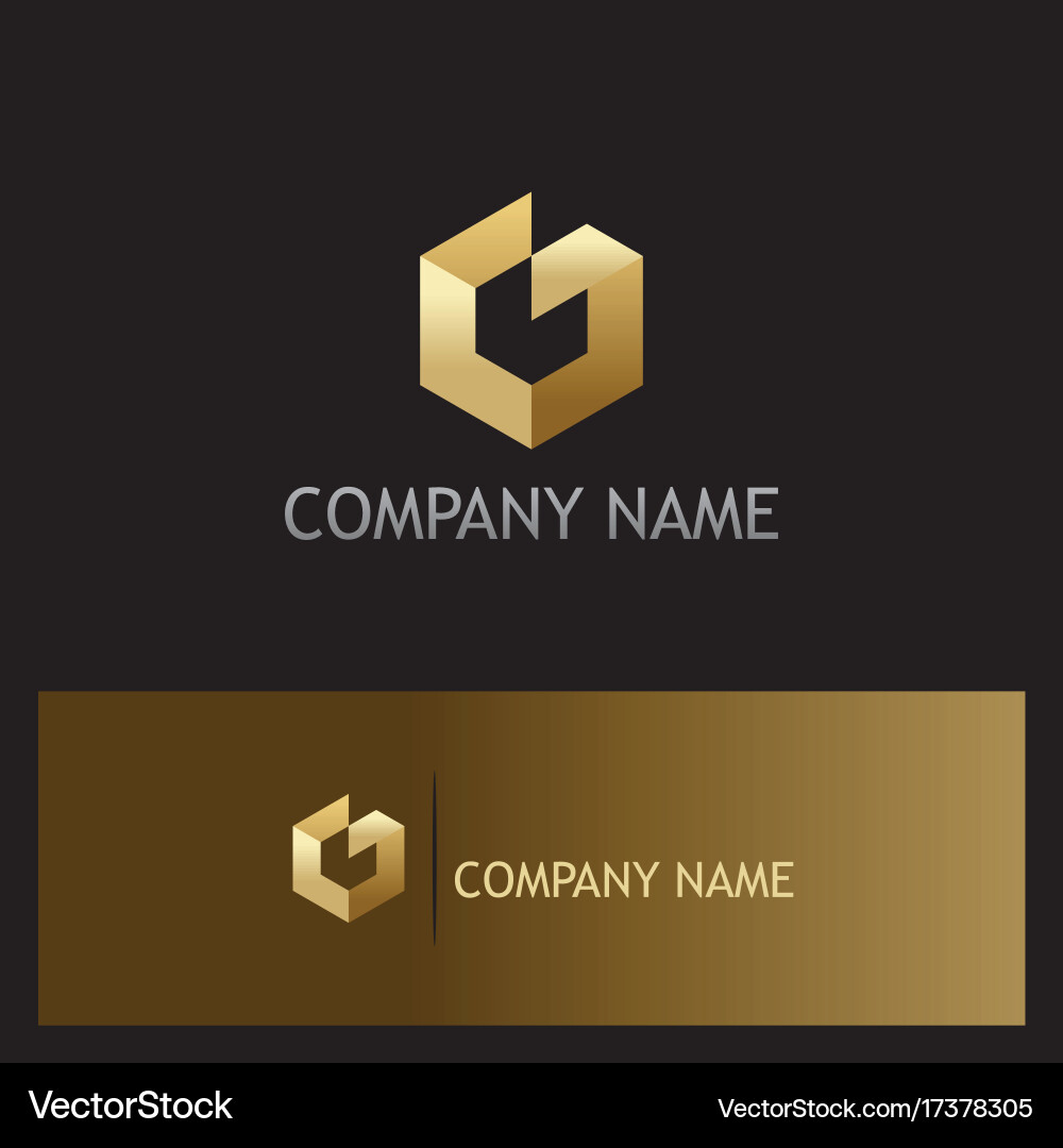 Shape polygon technology gold logo Royalty Free Vector Image