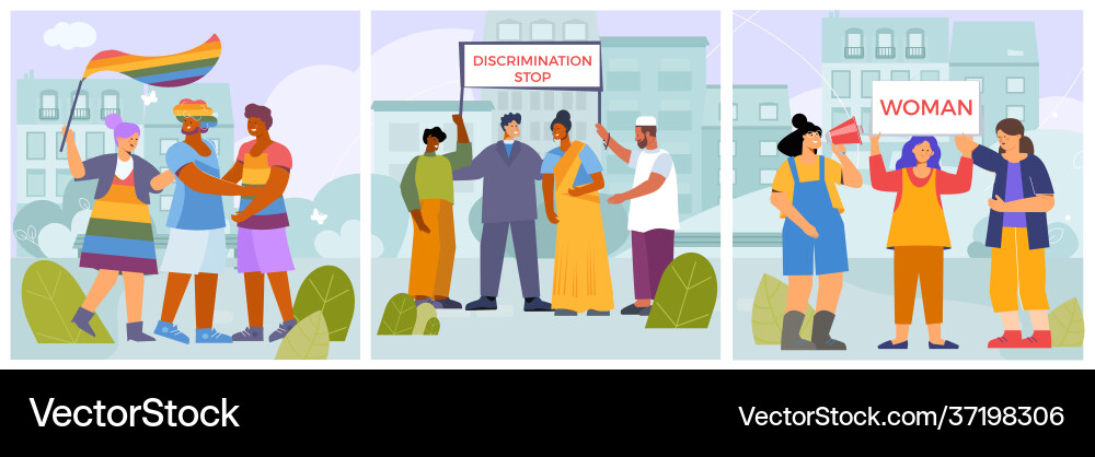 Discrimination activists compositions set Vector Image