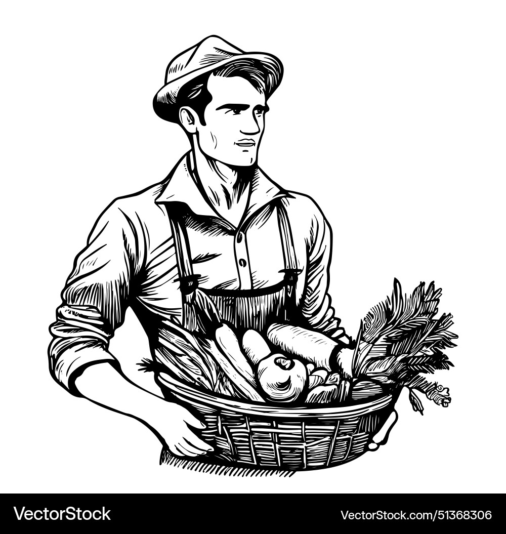 Happy farmer with hat freshly picked Royalty Free Vector