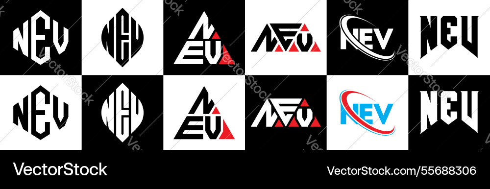 Nev letter logo design in six style polygon Vector Image