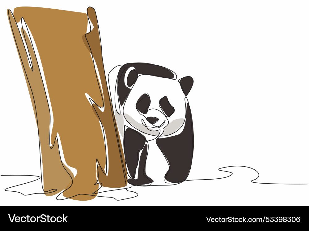 Single one line drawing panda moves and appears Vector Image