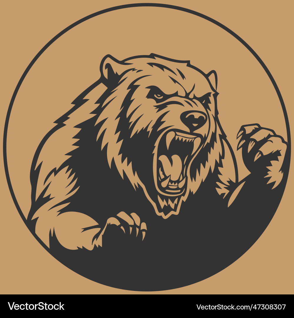 Angry bear attacking logo Royalty Free Vector Image