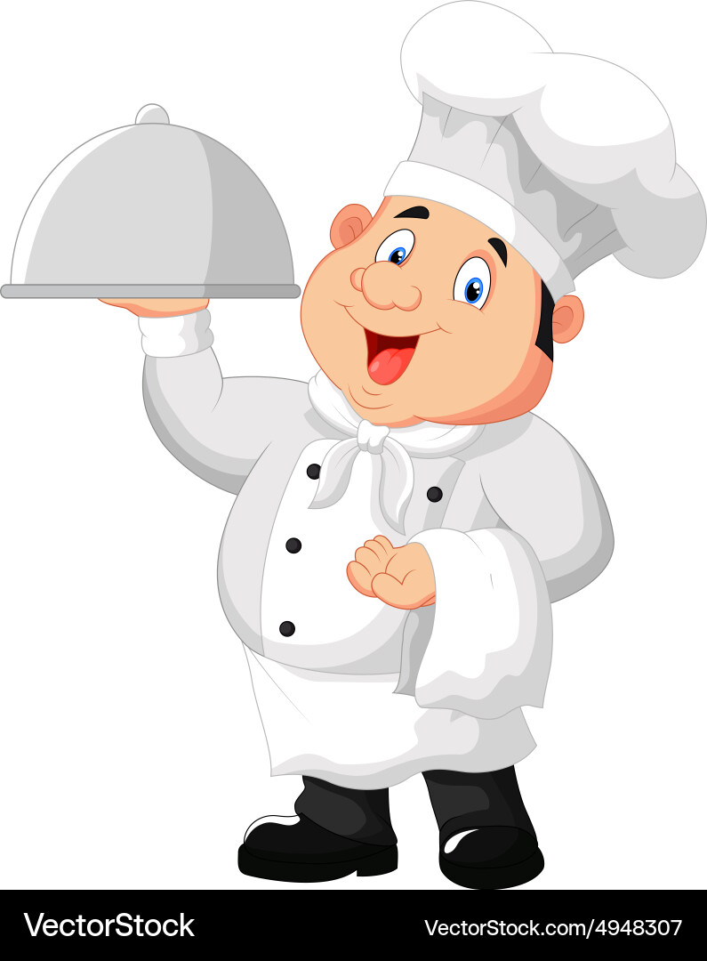 Chef holding a metal food platter Royalty Free Vector Image