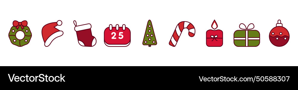 Colorful holiday icon set christmas elements Vector Image