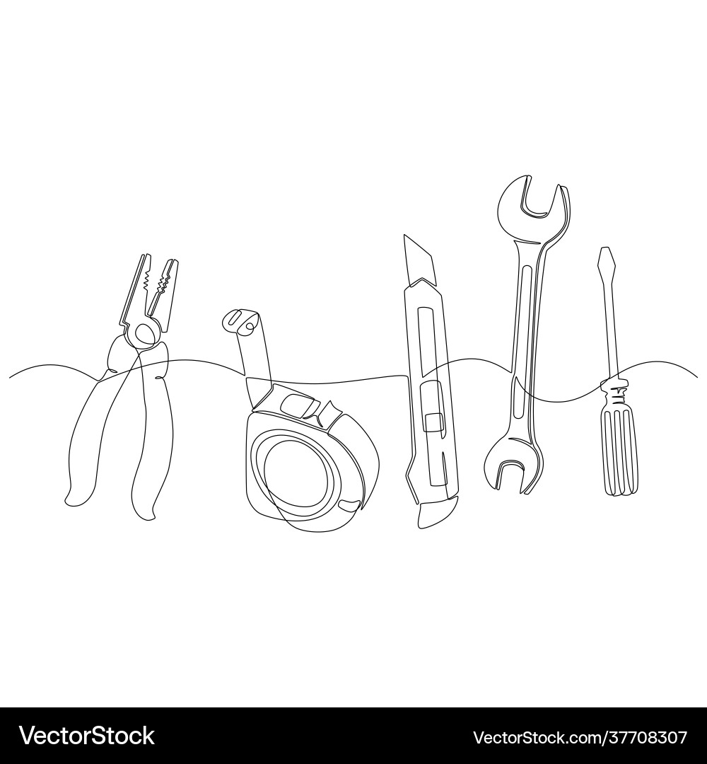 Continuous line drawing carpentry equipment Vector Image