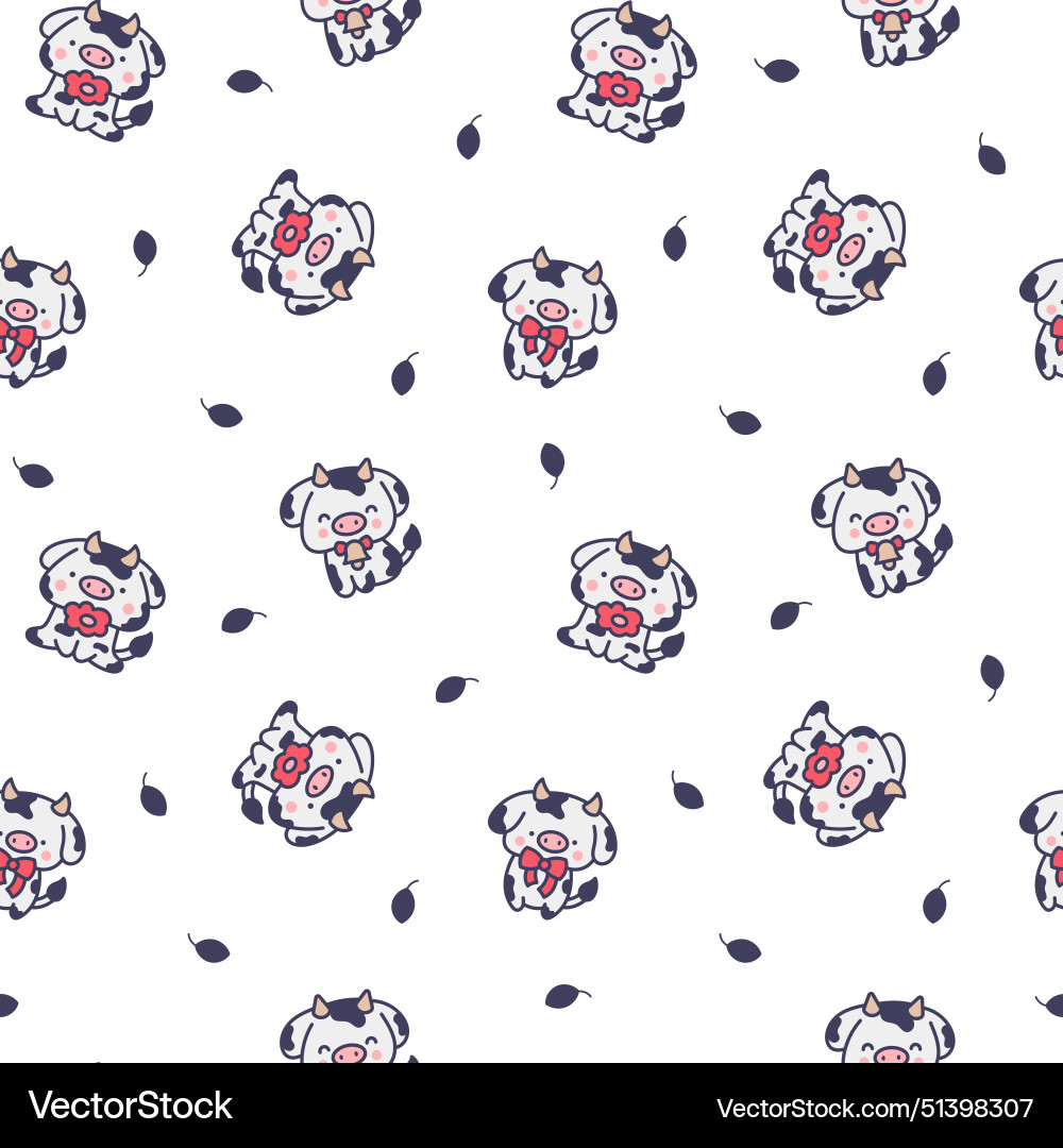Cute kawaii baby cow seamless pattern Royalty Free Vector