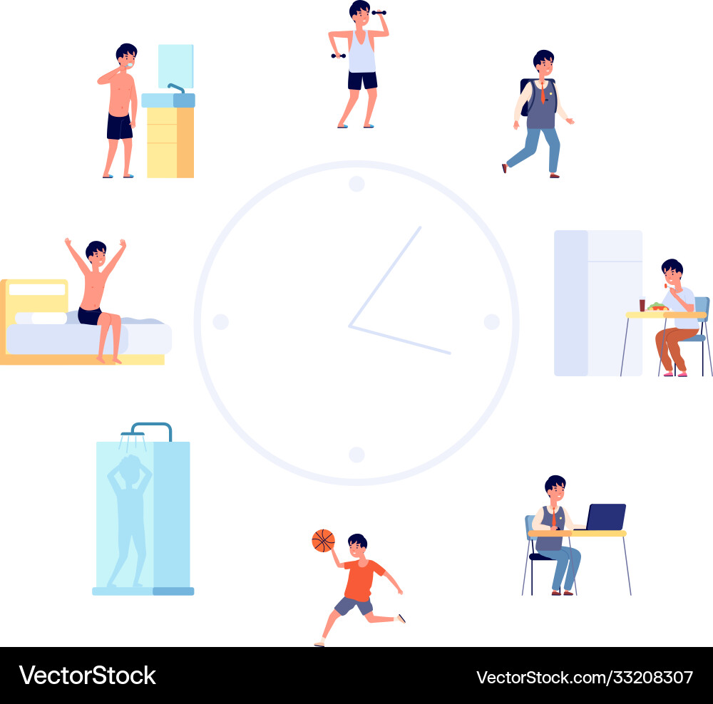 Daily life schedule cartoon kid routine boy Vector Image