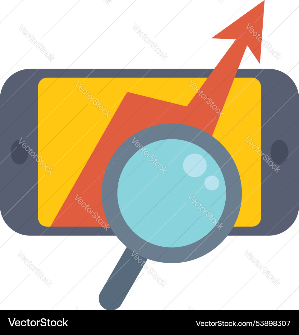 Magnifying glass analyzing growing arrow chart Vector Image