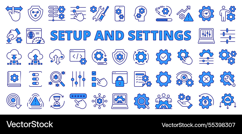 Setup and settings icons in line design blue Vector Image