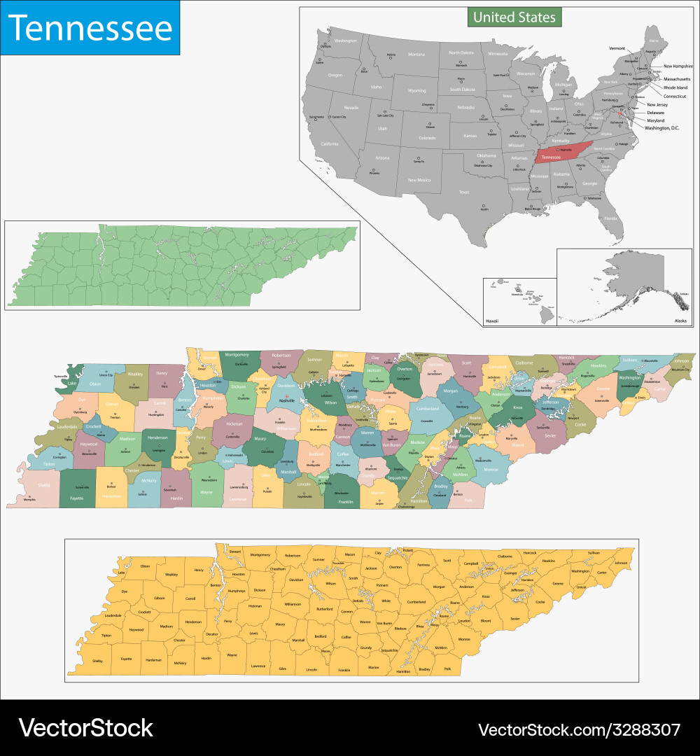 Tennessee map Royalty Free Vector Image - VectorStock