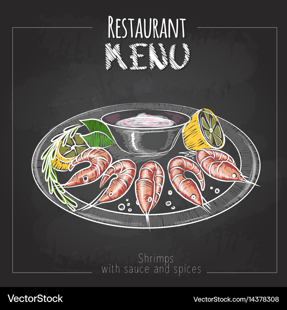 Chalk drawing menu design seafood shrimps Vector Image