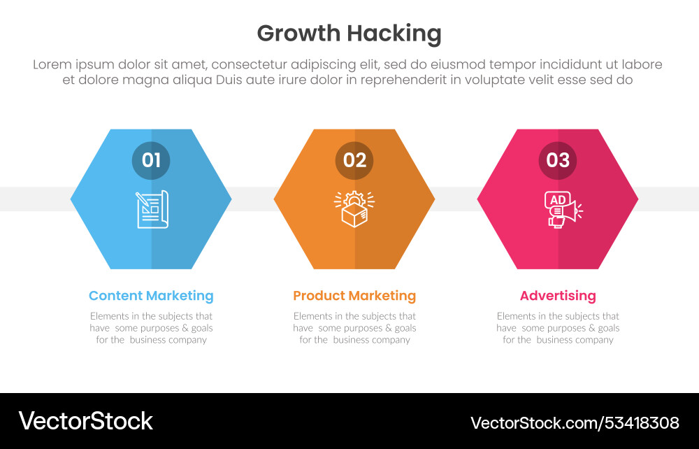 Growth hacking infographic 3 point with hexagon Vector Image