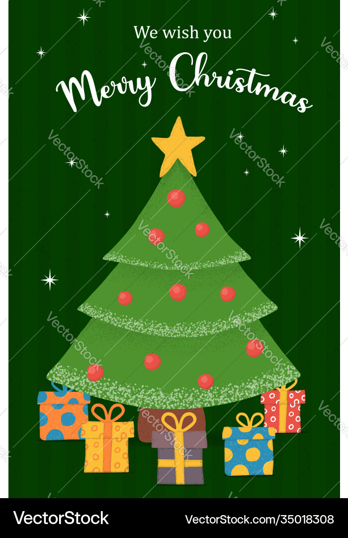 Merry christmas pine tree gift greeting card Vector Image