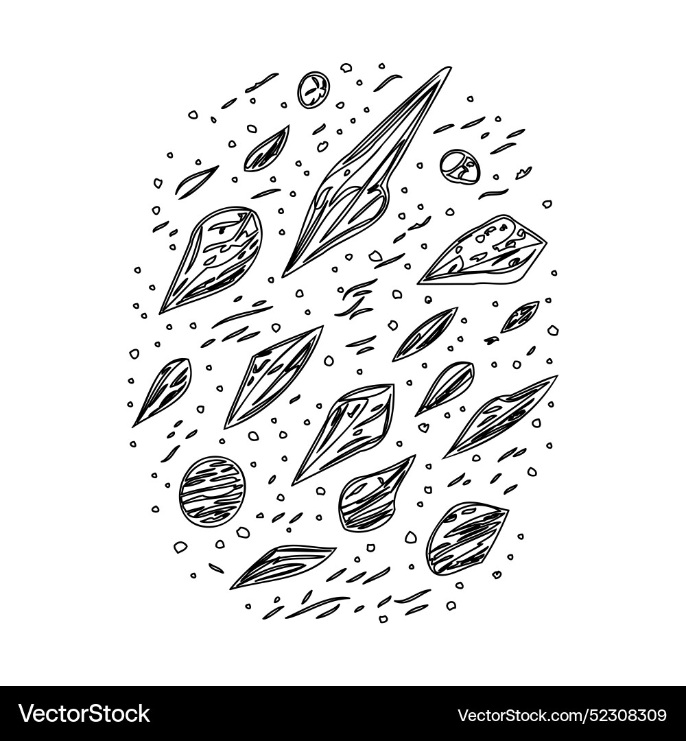 Asteroids outline sketch Royalty Free Vector Image