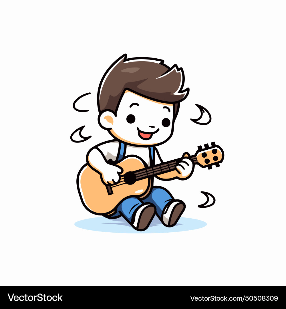 Boy playing guitar - cute and funny cartoon Vector Image