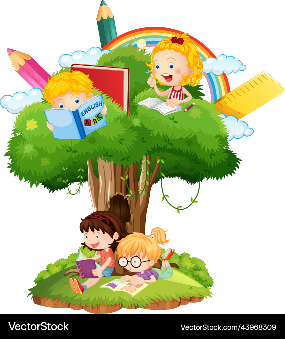 Children with tree on white background Royalty Free Vector