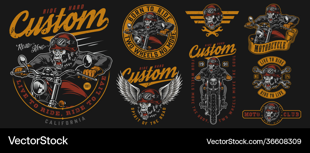 Custom motorcycle labels set Royalty Free Vector Image