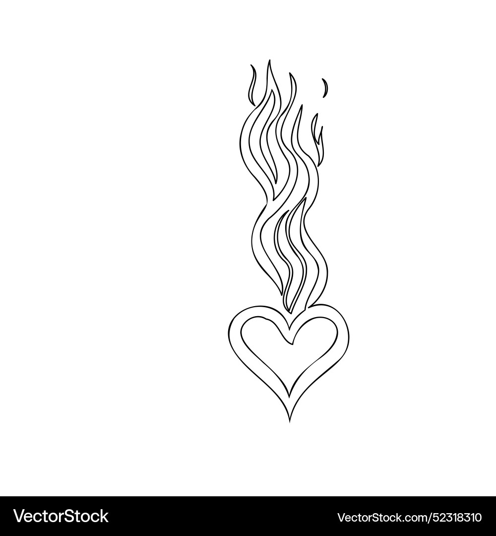 Candle flame fire heart outline sketch Royalty Free Vector