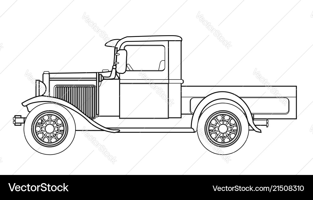 Early pickup truck outline Royalty Free Vector Image