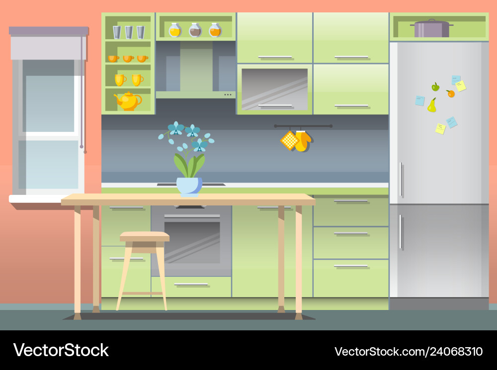 Flat kitchen interior dining room design Vector Image