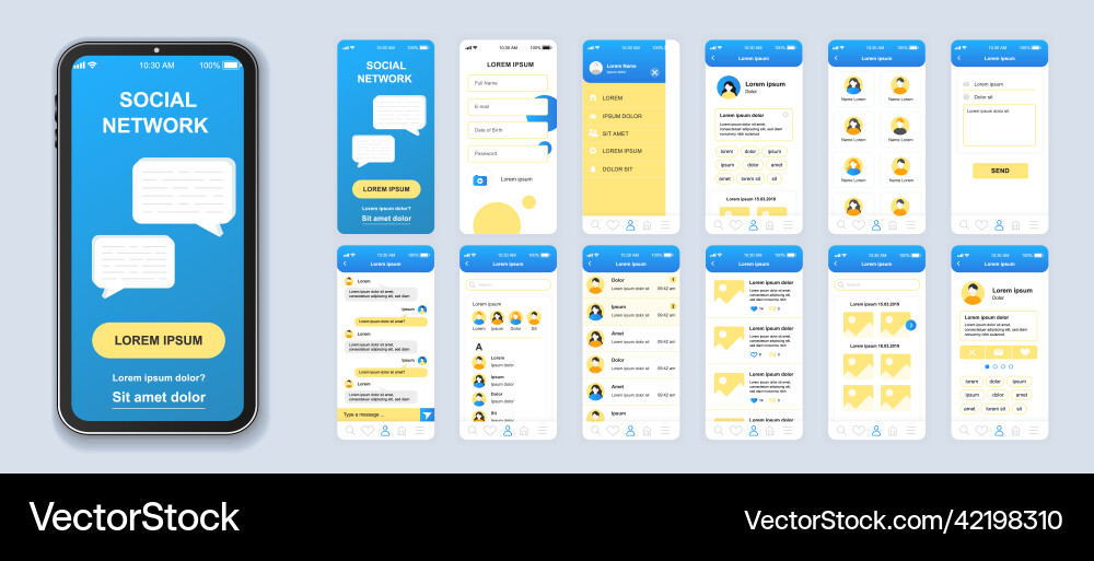 Social network ui mobile app interface Royalty Free Vector