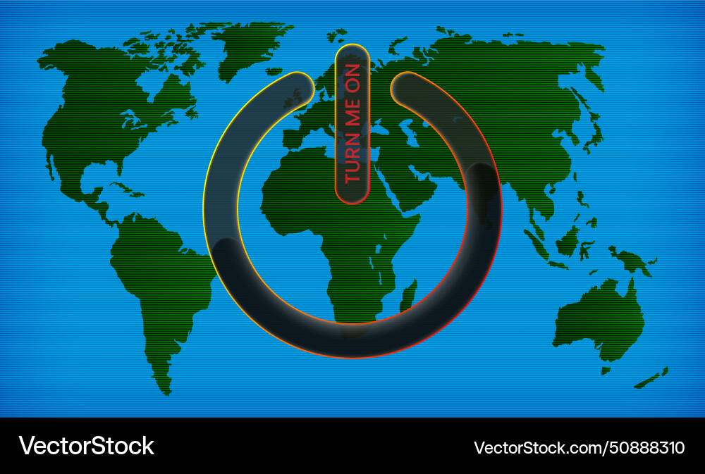 World map with power button Royalty Free Vector Image