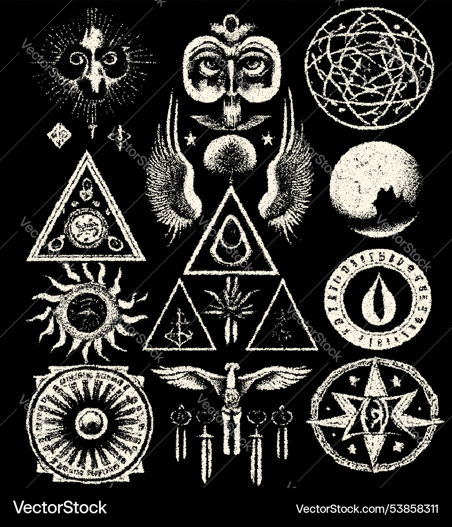 Occult symbols composition in dotwork style Vector Image