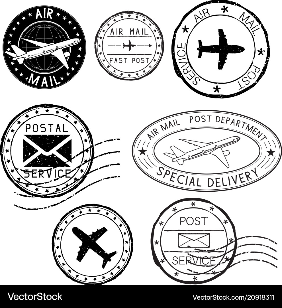 Postal elements postmarks ink stamps Royalty Free Vector