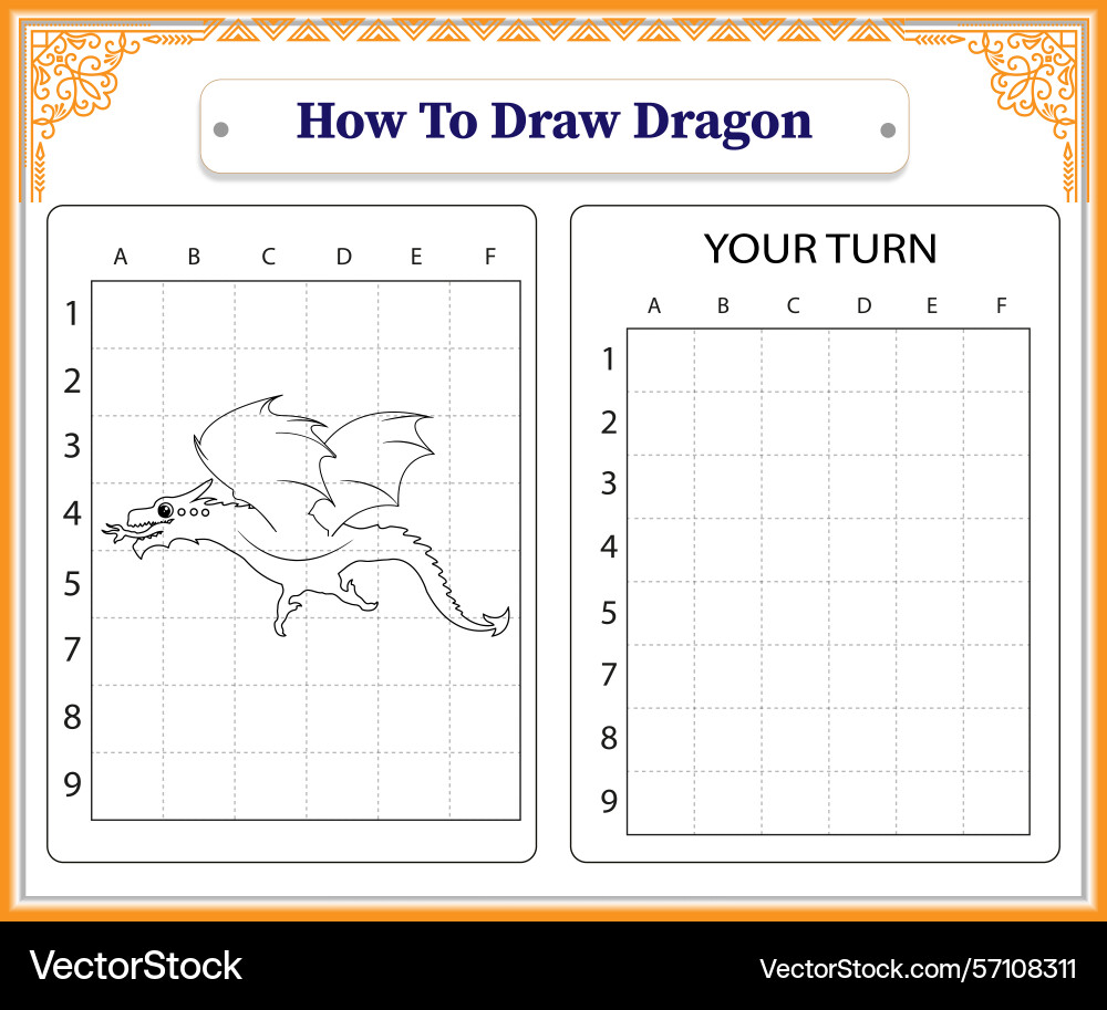 Schritt für Drachen-Zeichnungsführung mit Gitter