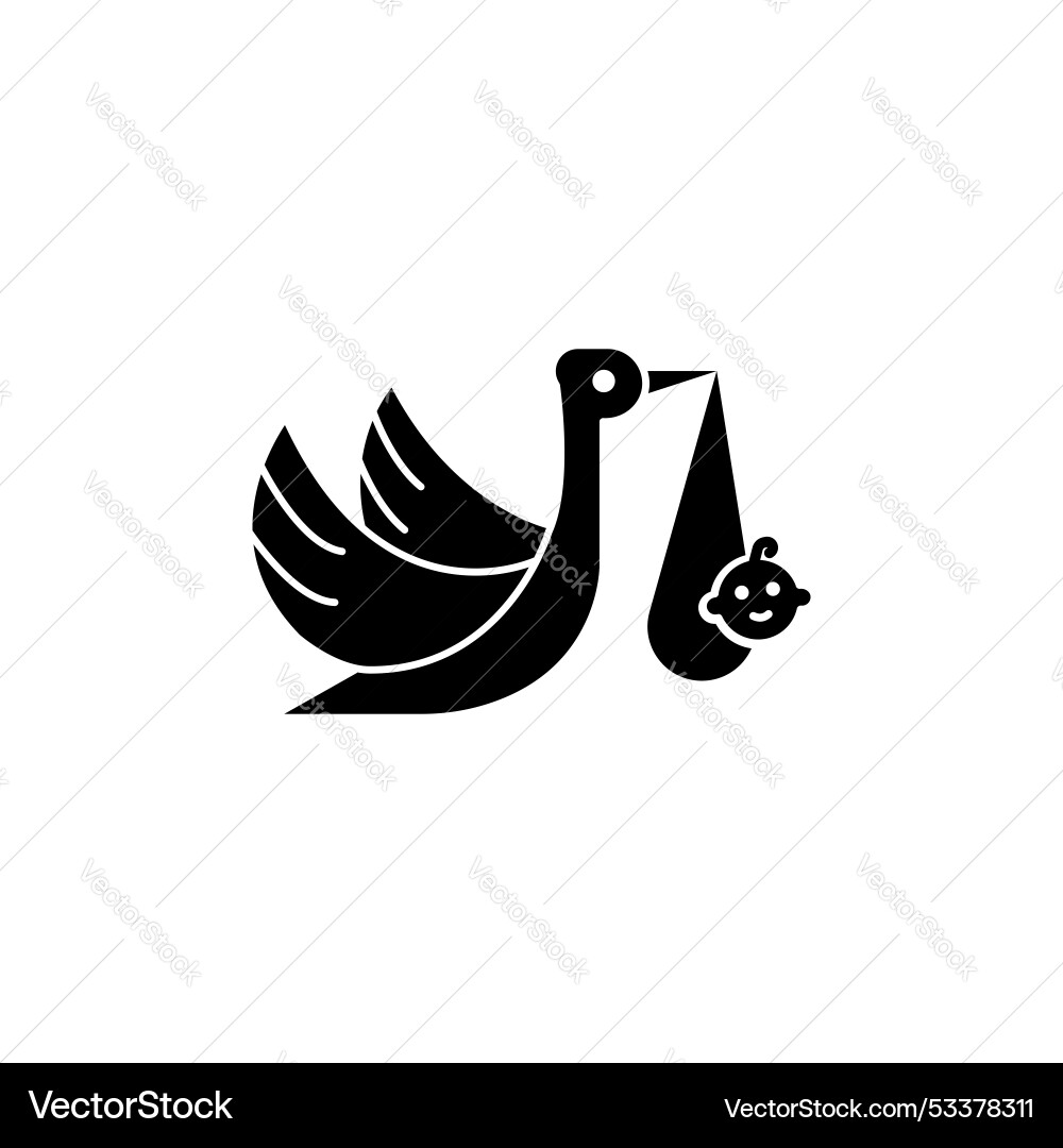 Stork with baby icon set delivery Royalty Free Vector Image
