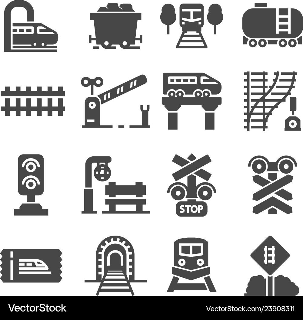 Train and railways icon set intercity Royalty Free Vector