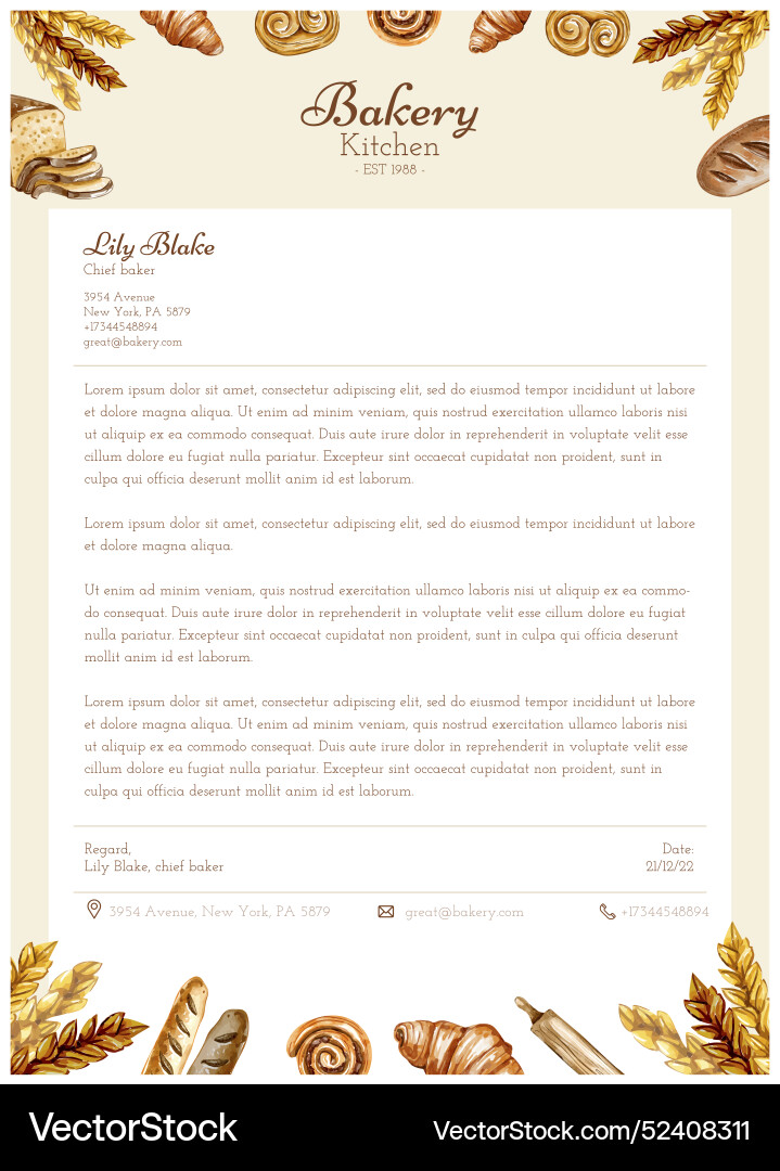 Watercolor bakery shop letterhead template Vector Image