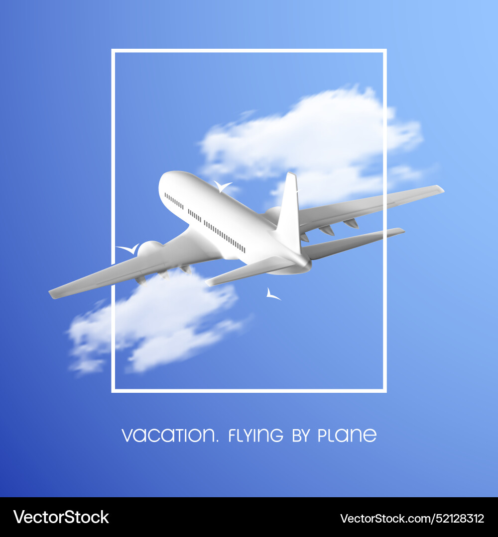 3d white glossy commercial jet airplane take off Vector Image