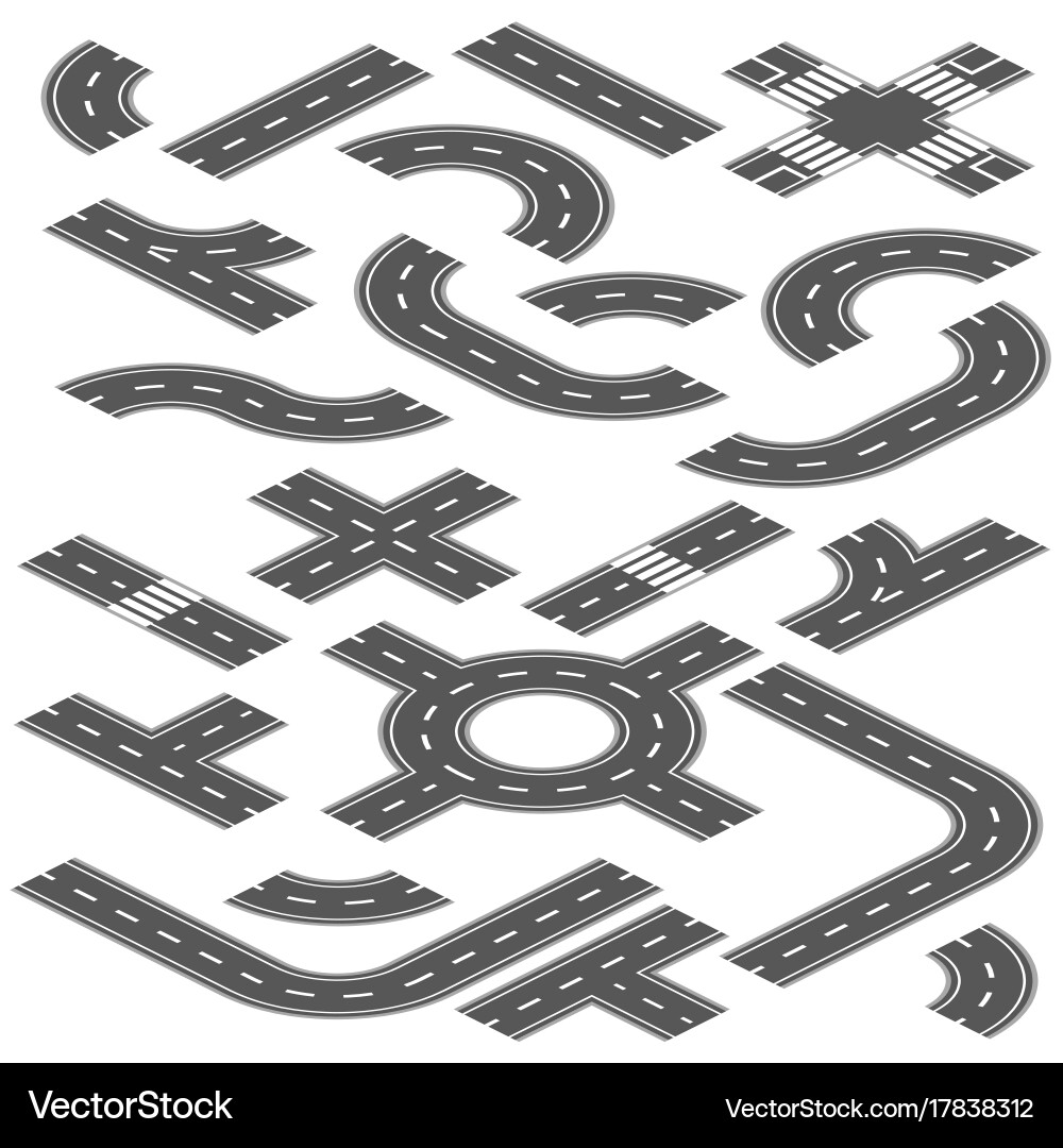 Isometric road and highway elements Royalty Free Vector