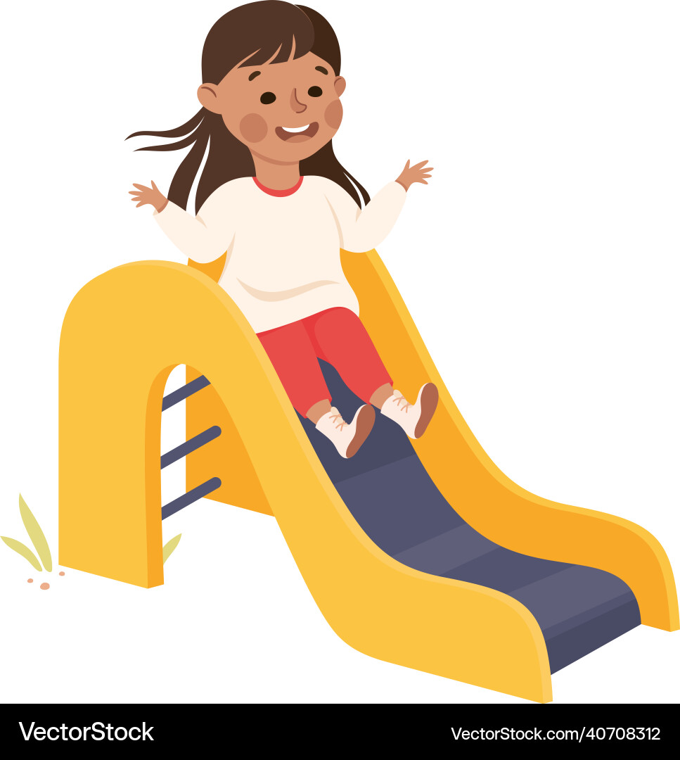Smiling girl sliding down playing and having fun Vector Image