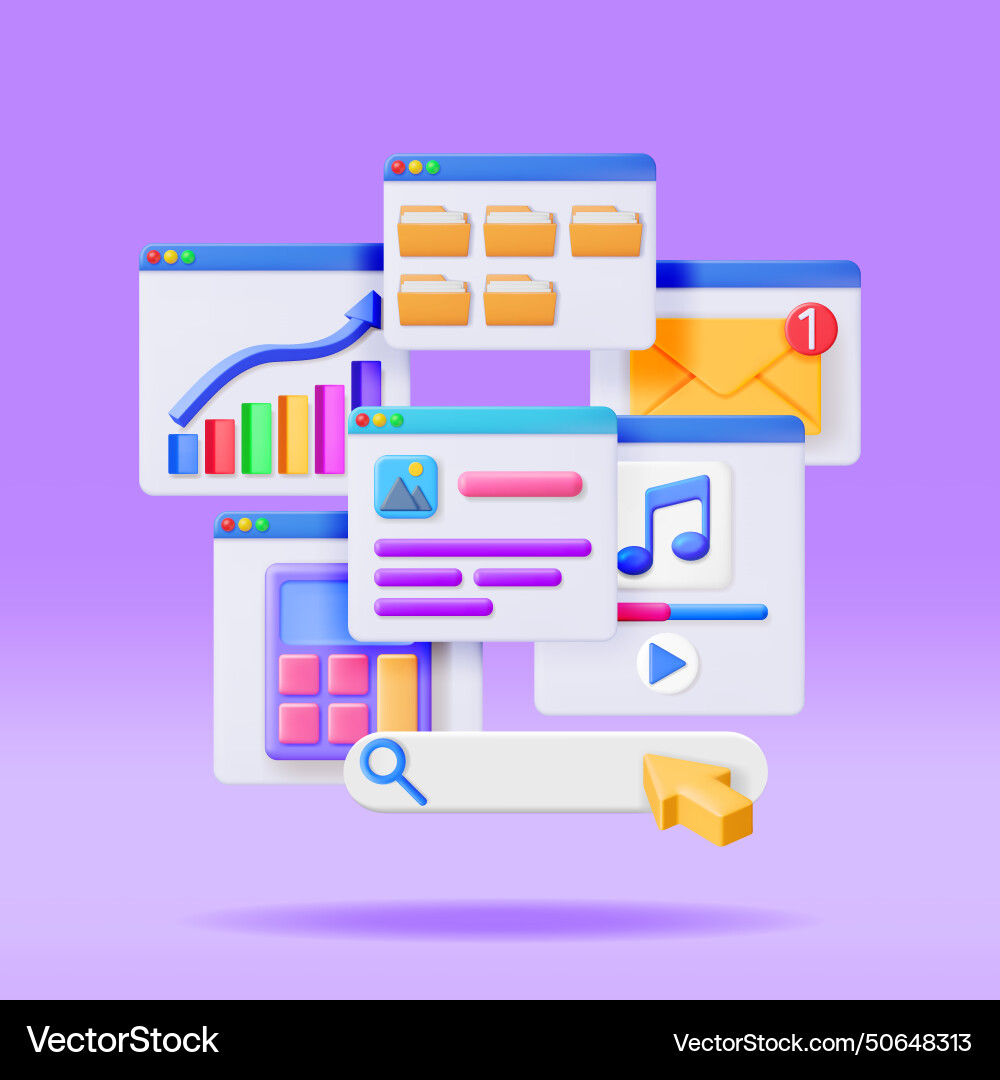 3d application windows interface isolated Vector Image