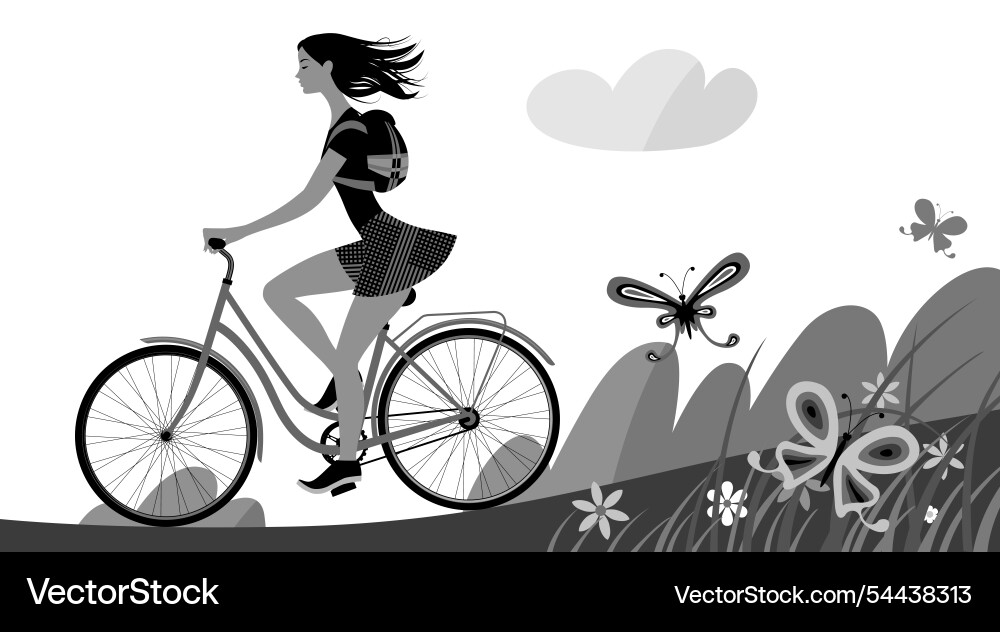 A girl rides bicycle Royalty Free Vector Image