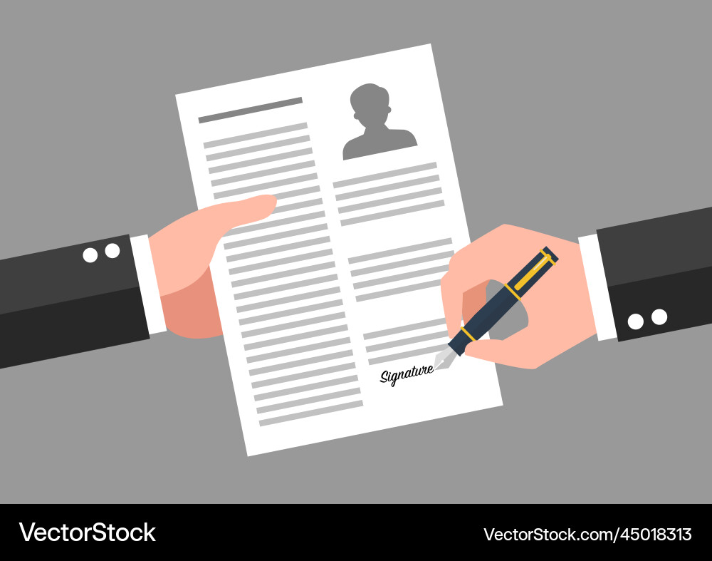 Hand signing a document Royalty Free Vector Image