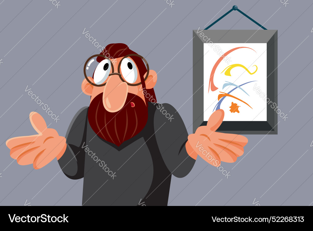 Man not understanding abstract art cartoon Vector Image
