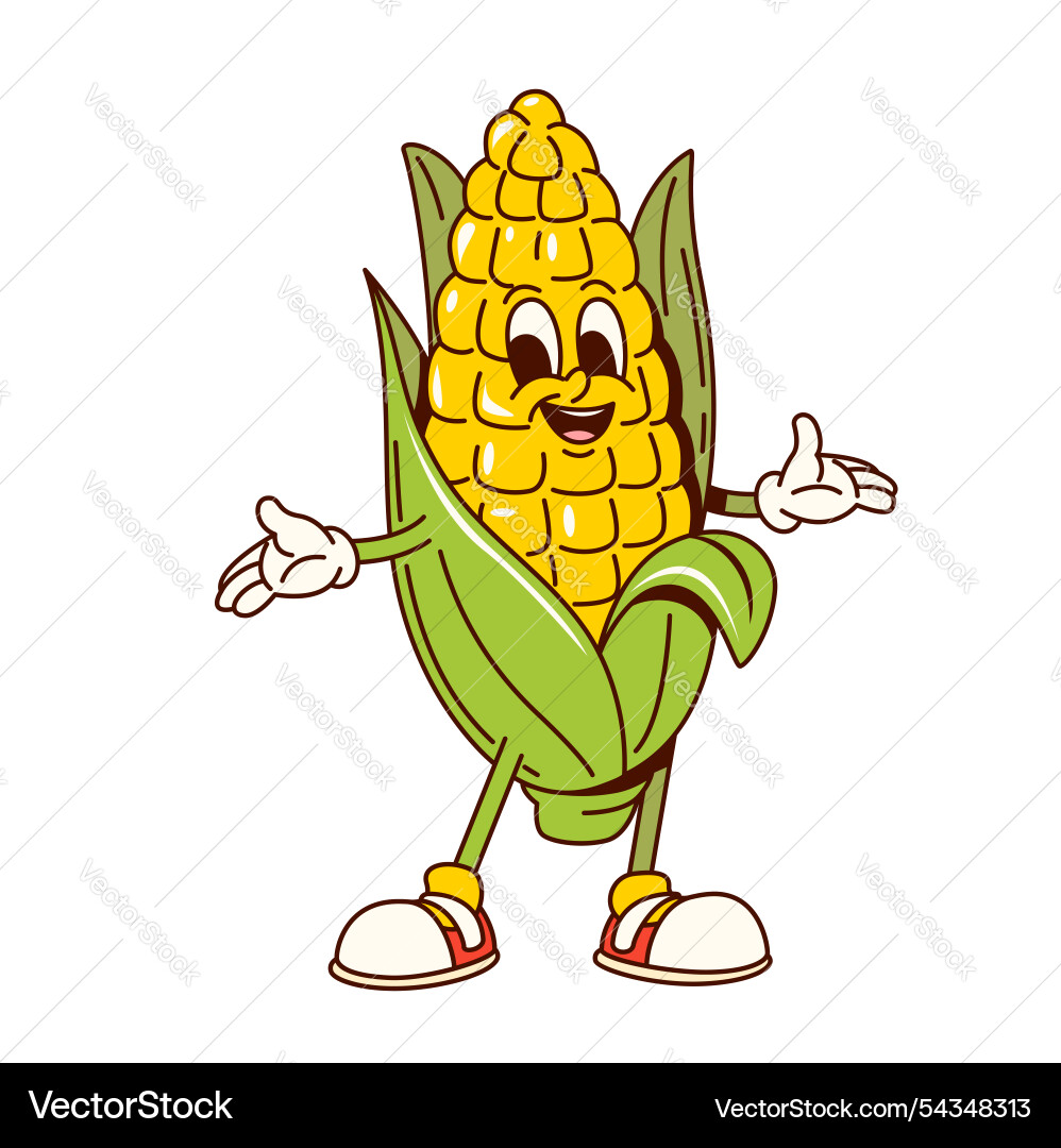 Retro Corn Cob Character Royalty Free Vector Image