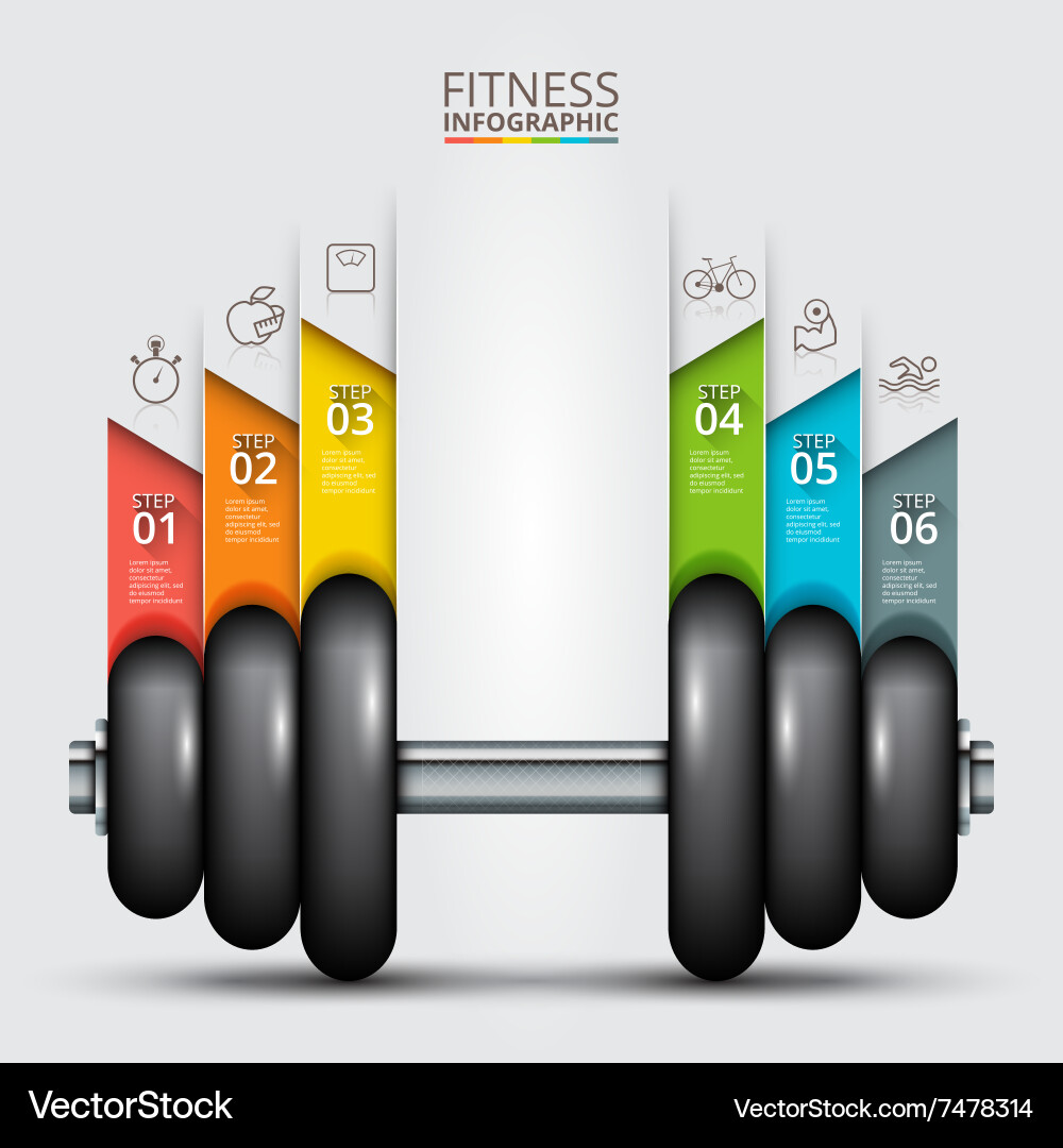 Fitness statistics and infographics with dumbbell Vector Image