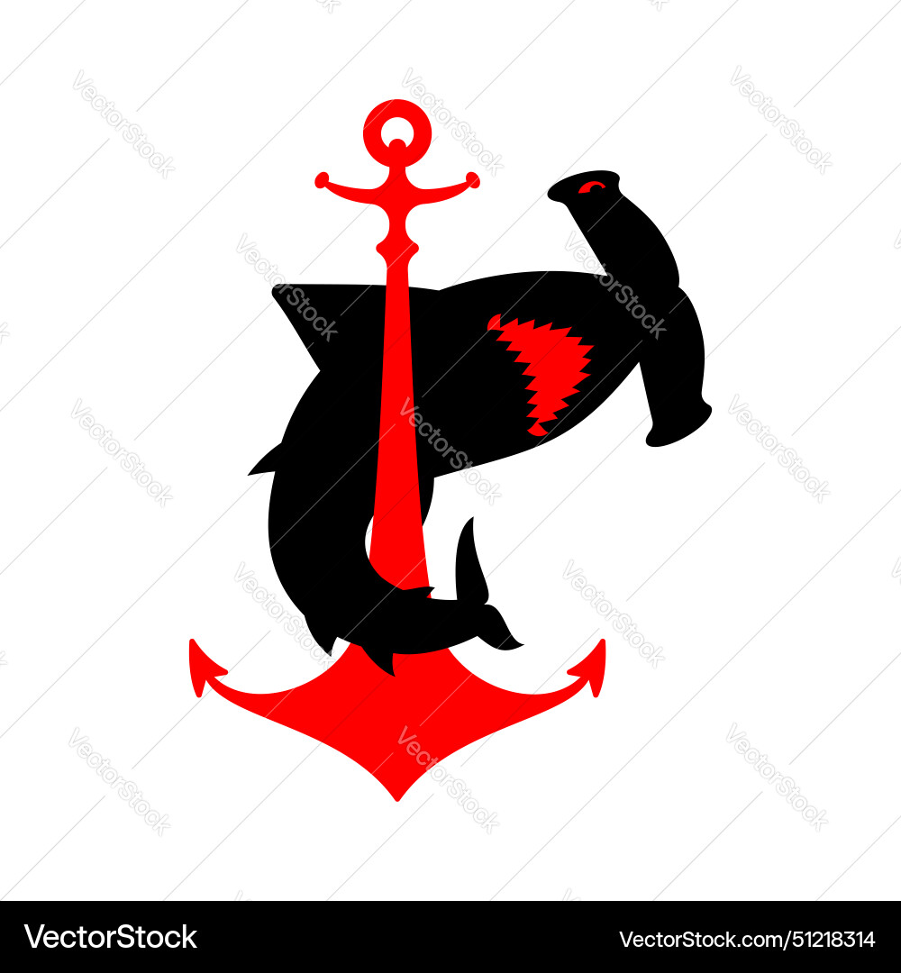 Shark and anchor sign nautical symbol Royalty Free Vector