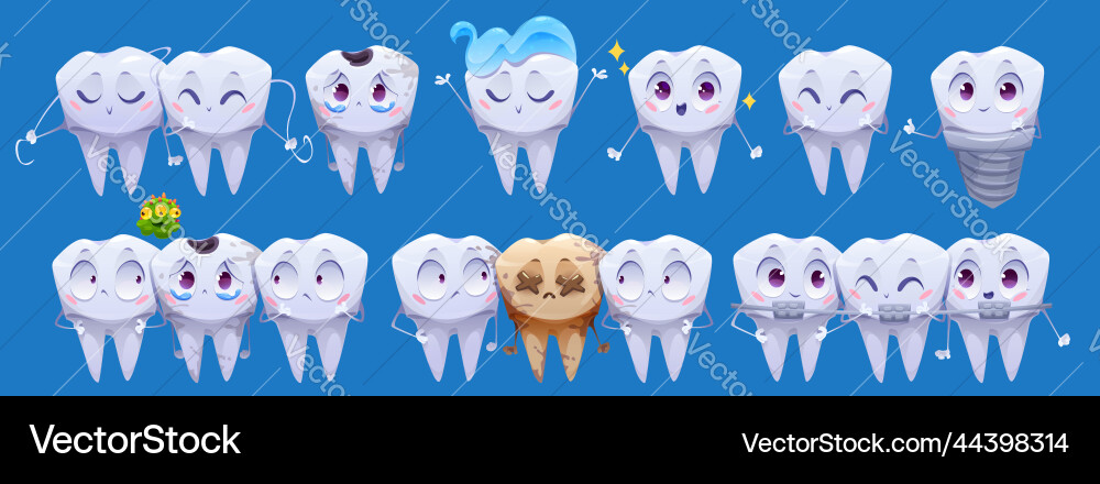 Teeth cartoon characters clean and dirty tooth Vector Image