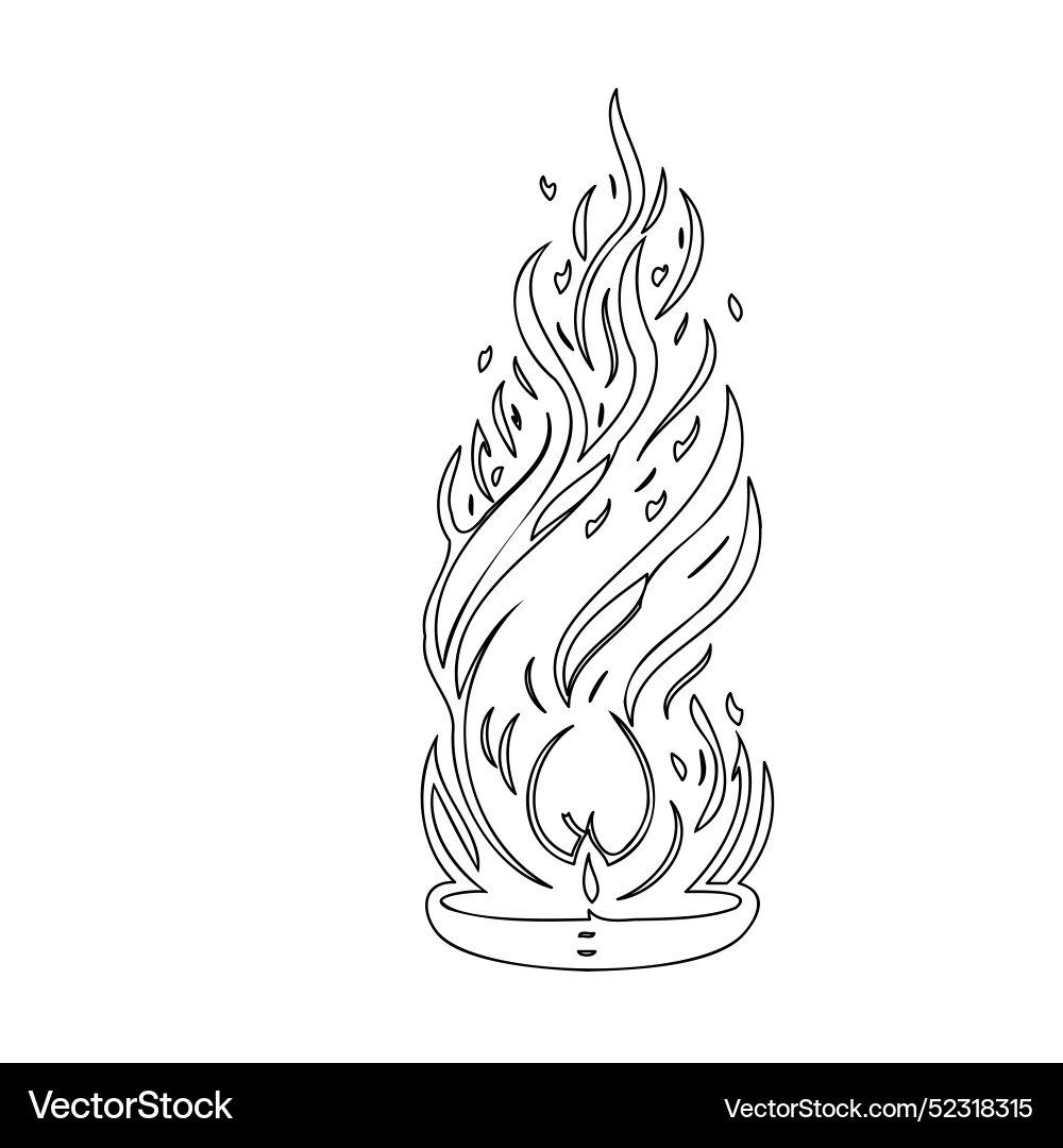 Candle flame fire heart outline sketch Royalty Free Vector